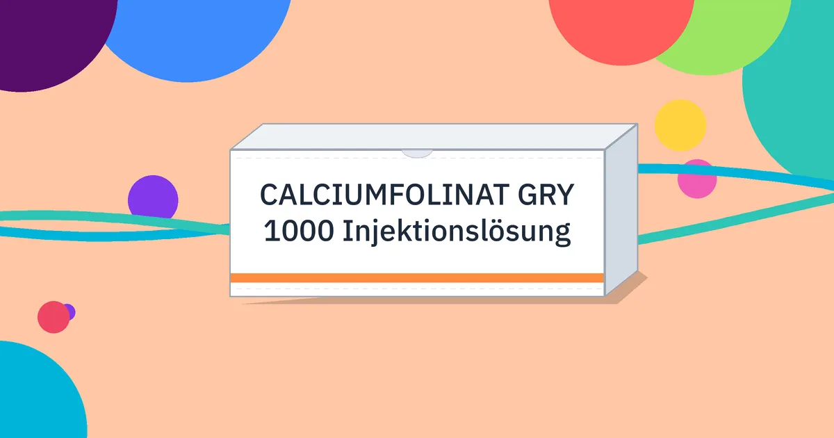 Symbolbild: Packung mit der Aufschrift CALCIUMFOLINAT GRY 1000 Injektionslösung (PZN 00969304) – Verfügbarkeit und Bezug in Apotheken in Frankfurt am Main