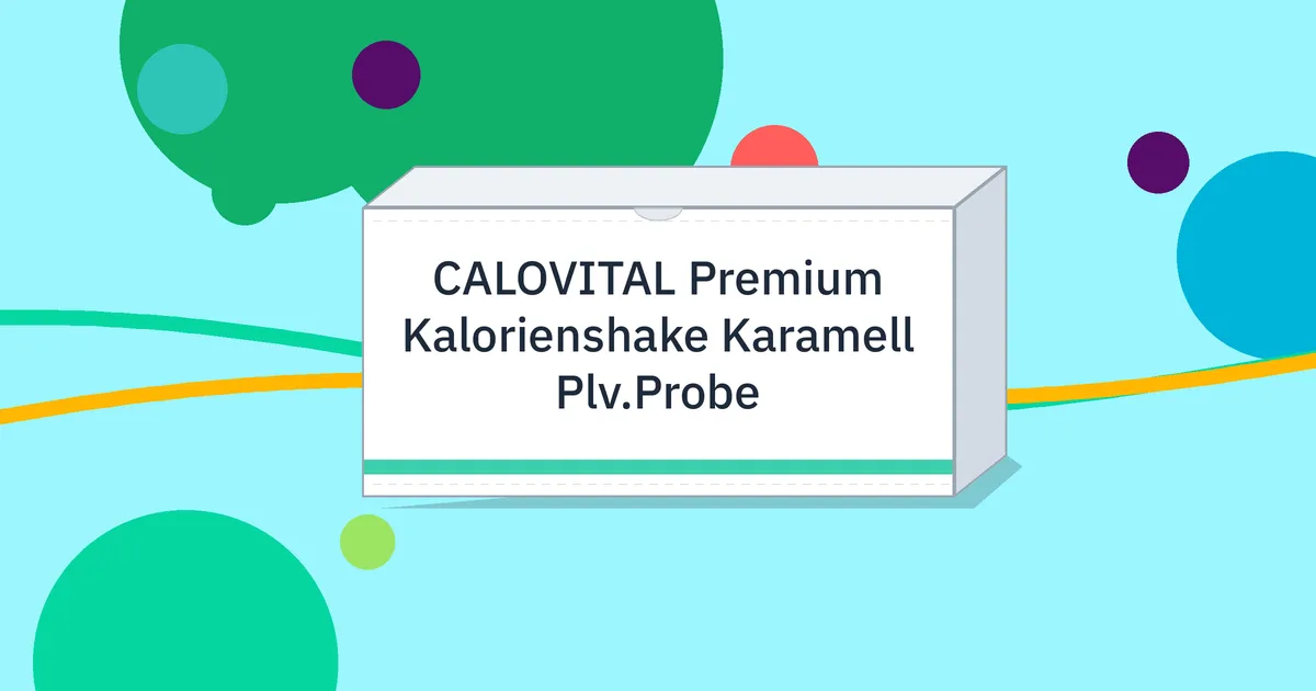 Symbolbild: Packung mit der Aufschrift CALOVITAL Premium Kalorienshake Karamell Plv.Probe (PZN 19823135) – Verfügbarkeit und Bezug in Apotheken in Frankfurt am Main