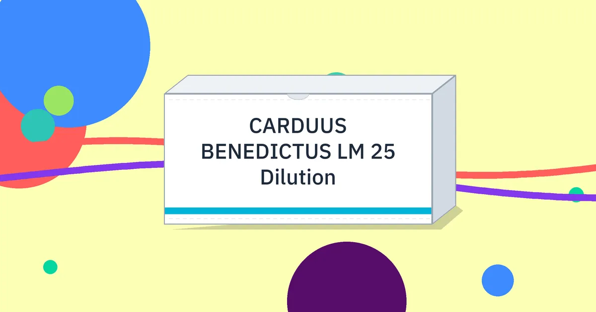Symbolbild: Packung mit der Aufschrift CARDUUS BENEDICTUS LM 25 Dilution (PZN 13430268) – Verfügbarkeit und Bezug in Apotheken in Frankfurt am Main