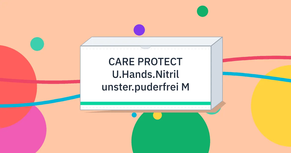 Symbolbild: Packung mit der Aufschrift CARE PROTECT U.Hands.Nitril unster.puderfrei M (PZN 17992796) – Verfügbarkeit und Bezug in Apotheken in Frankfurt am Main