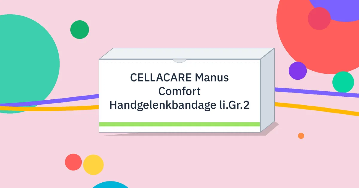 Symbolbild: Packung mit der Aufschrift CELLACARE Manus Comfort Handgelenkbandage li.Gr.2 (PZN 11660797) – Verfügbarkeit und Bezug in Apotheken in Frankfurt am Main