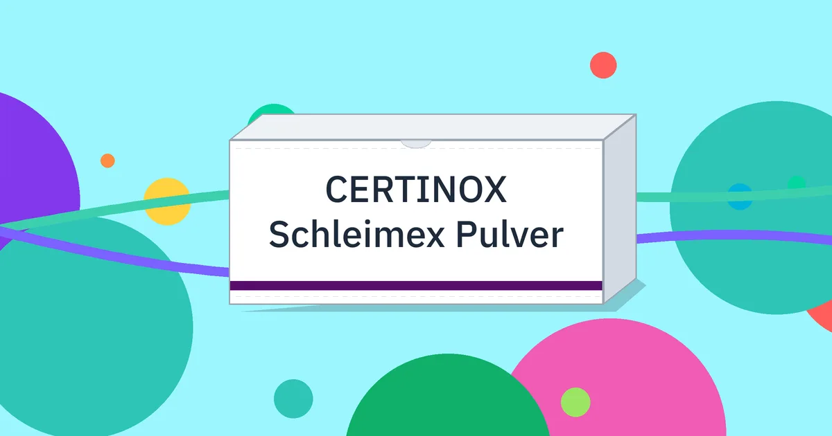 Symbolbild: Packung mit der Aufschrift CERTINOX Schleimex Pulver (PZN 00986159) – Verfügbarkeit und Bezug in Apotheken in Frankfurt am Main