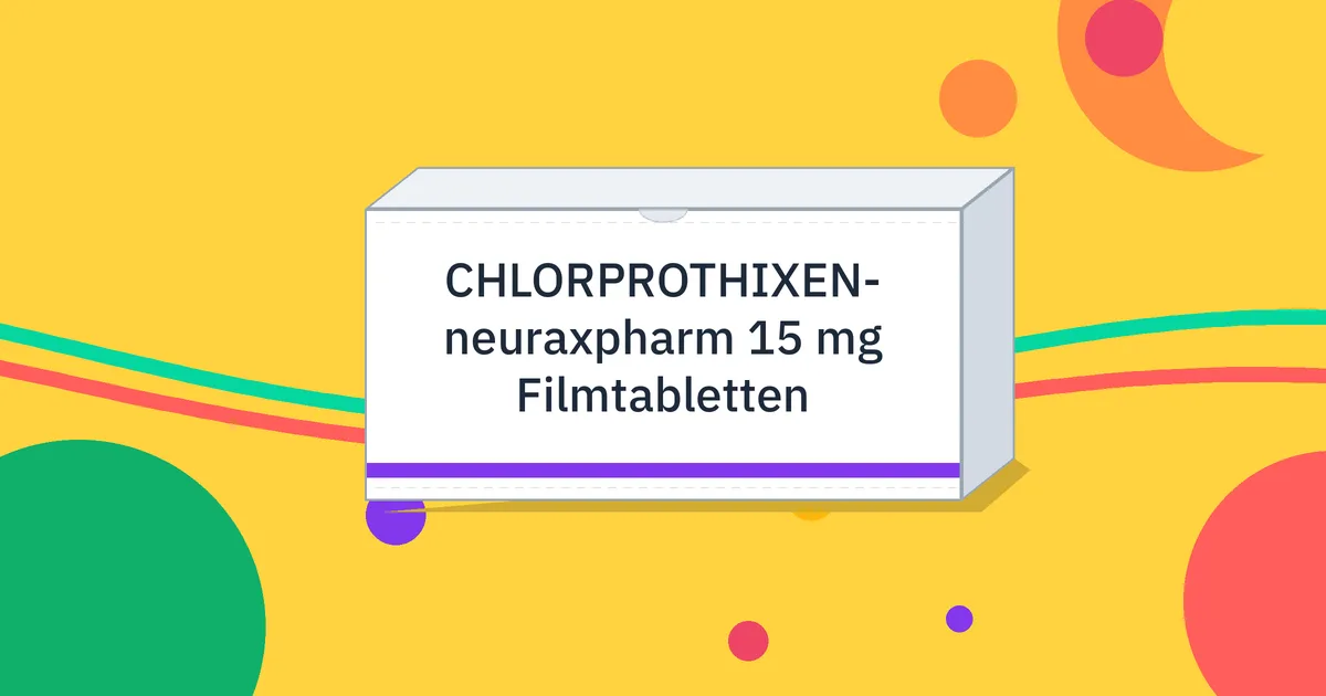 Symbolbild: Packung mit der Aufschrift CHLORPROTHIXEN-neuraxpharm 15 mg Filmtabletten (PZN 07463938) – Verfügbarkeit und Bezug in Apotheken in Frankfurt am Main