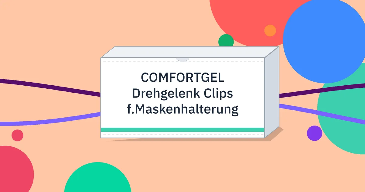 Symbolbild: Packung mit der Aufschrift COMFORTGEL Drehgelenk Clips f.Maskenhalterung (PZN 02761068) – Verfügbarkeit und Bezug in Apotheken in Frankfurt am Main