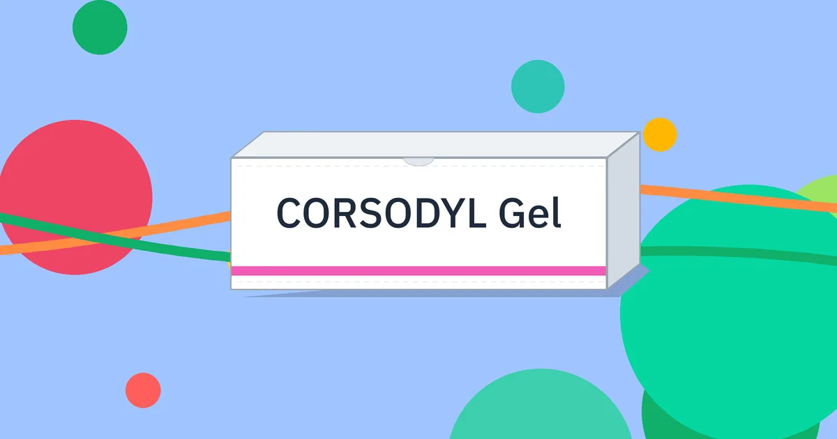 Symbolbild: Packung mit der Aufschrift CORSODYL Gel (PZN 02704797) – Verfügbarkeit und Bezug in Apotheken in Frankfurt am Main