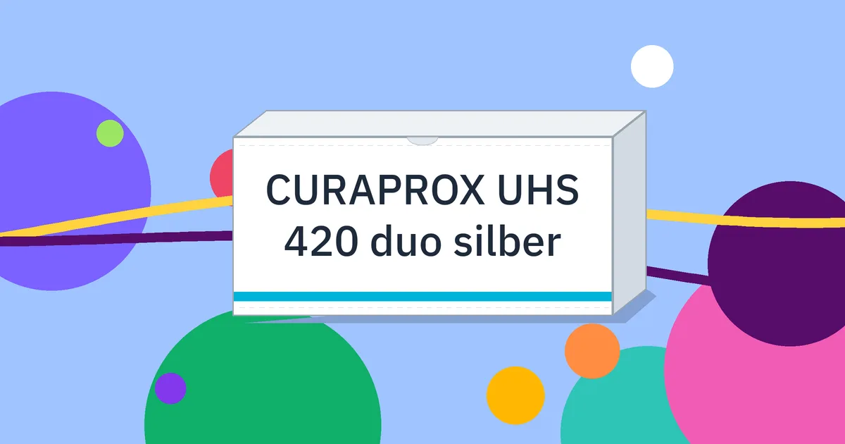 Symbolbild: Packung mit der Aufschrift CURAPROX UHS 420 duo silber (PZN 04672386) – Verfügbarkeit und Bezug in Apotheken in Frankfurt am Main
