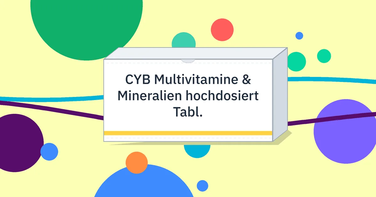 Symbolbild: Packung mit der Aufschrift CYB Multivitamine & Mineralien hochdosiert Tabl. (PZN 18492469) – Verfügbarkeit und Bezug in Apotheken in Frankfurt am Main