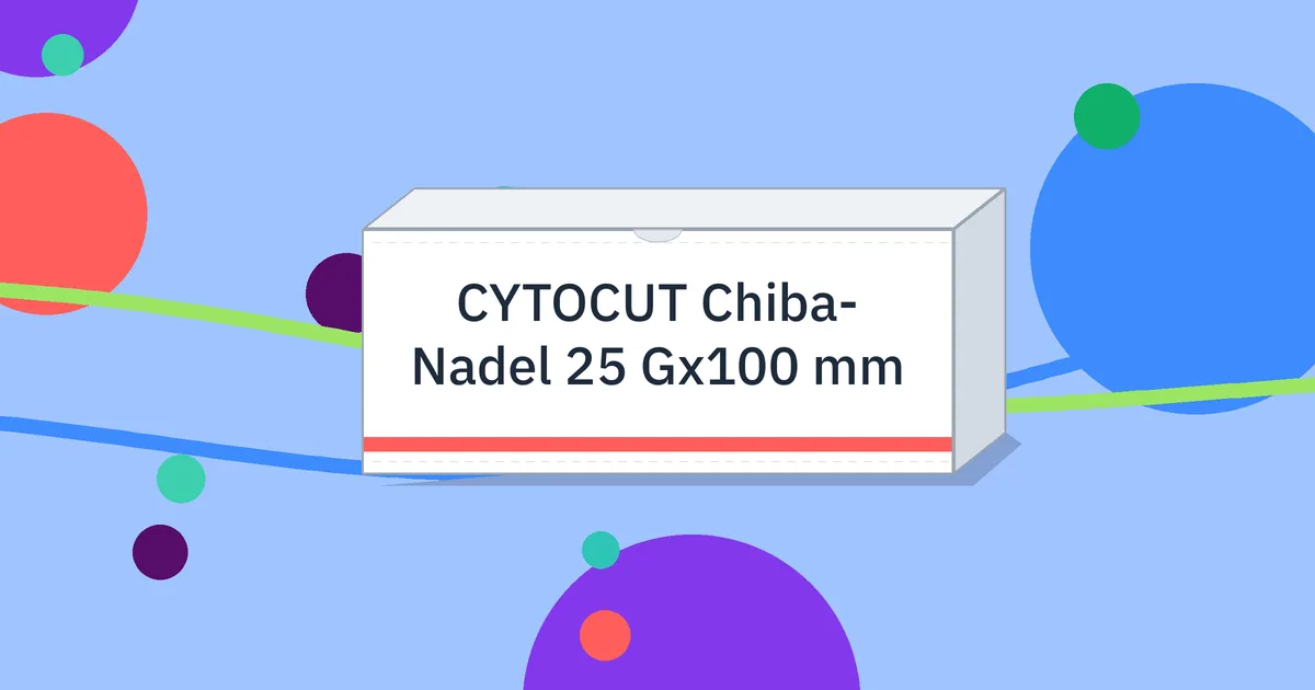 Symbolbild: Packung mit der Aufschrift CYTOCUT Chiba-Nadel 25 Gx100 mm (PZN 19735678) – Verfügbarkeit und Bezug in Apotheken in Frankfurt am Main