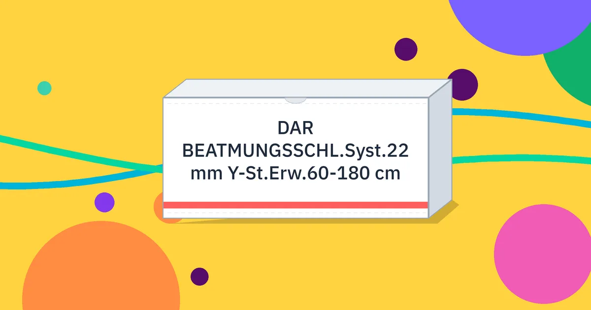 Symbolbild: Packung mit der Aufschrift DAR BEATMUNGSSCHL.Syst.22 mm Y-St.Erw.60-180 cm (PZN 03151797) – Verfügbarkeit und Bezug in Apotheken in Frankfurt am Main