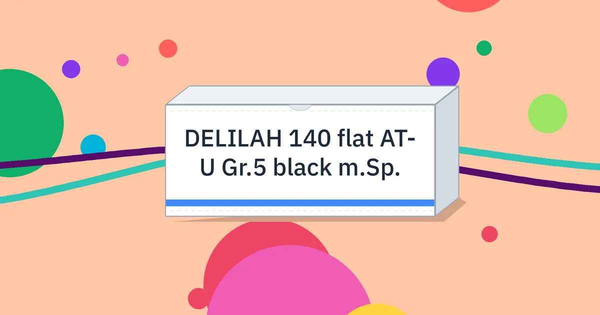 Symbolbild: Packung mit der Aufschrift DELILAH 140 flat AT-U Gr.5 black m.Sp. (PZN 14248560) – Verfügbarkeit und Bezug in Apotheken in Frankfurt am Main