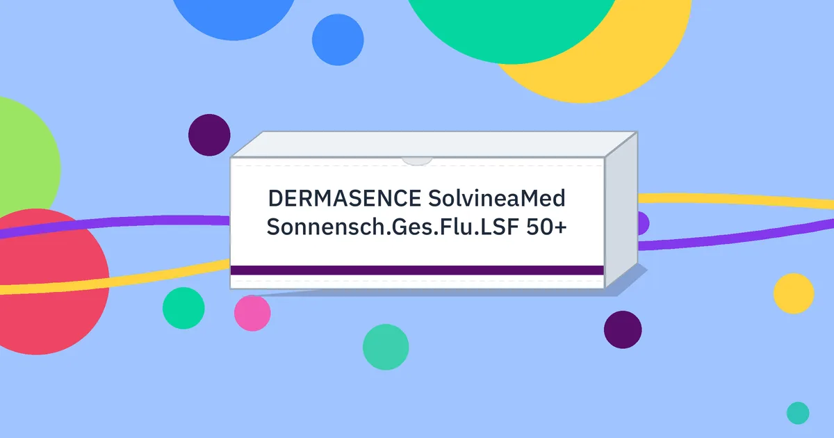 Symbolbild: Packung mit der Aufschrift DERMASENCE SolvineaMed Sonnensch.Ges.Flu.LSF 50+ (PZN 20097881) – Verfügbarkeit und Bezug in Apotheken in Frankfurt am Main