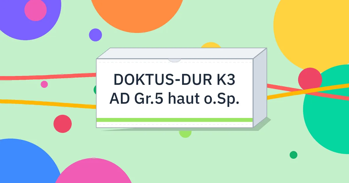 Symbolbild: Packung mit der Aufschrift DOKTUS-DUR K3 AD Gr.5 haut o.Sp. (PZN 00596895) – Verfügbarkeit und Bezug in Apotheken in Frankfurt am Main