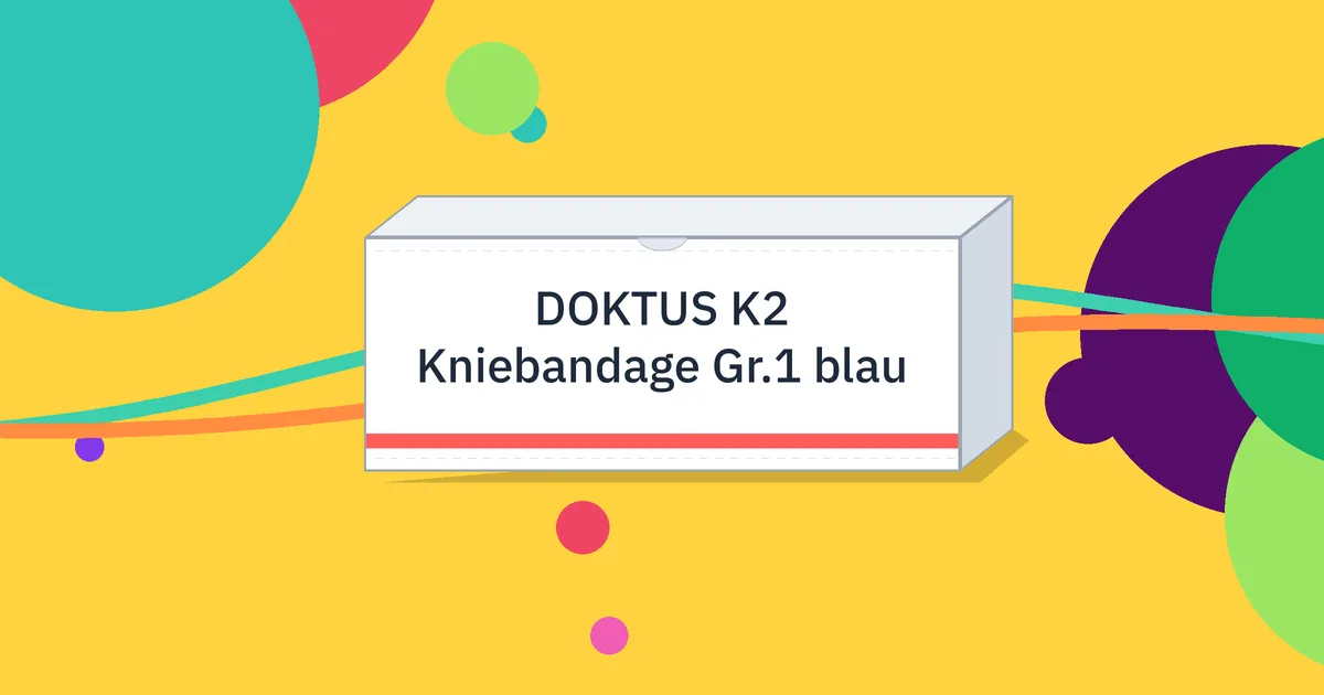 Symbolbild: Packung mit der Aufschrift DOKTUS K2 Kniebandage Gr.1 blau (PZN 03309867) – Verfügbarkeit und Bezug in Apotheken in Frankfurt am Main