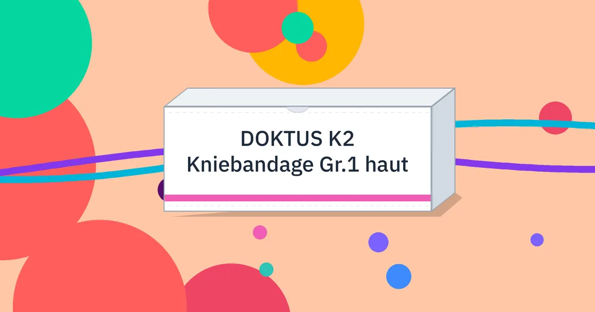 Symbolbild: Packung mit der Aufschrift DOKTUS K2 Kniebandage Gr.1 haut (PZN 03309703) – Verfügbarkeit und Bezug in Apotheken in Frankfurt am Main