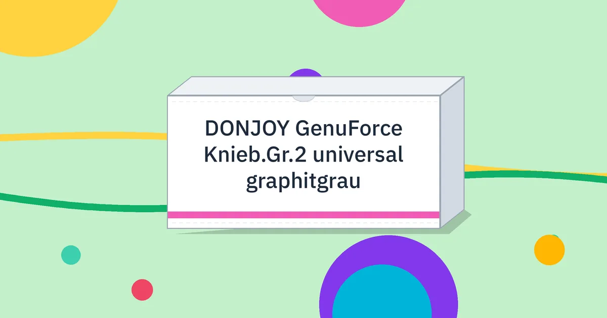 Symbolbild: Packung mit der Aufschrift DONJOY GenuForce Knieb.Gr.2 universal graphitgrau (PZN 18668684) – Verfügbarkeit und Bezug in Apotheken in Frankfurt am Main