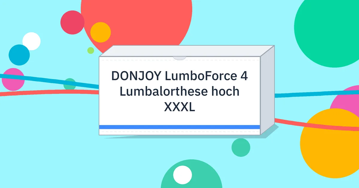Symbolbild: Packung mit der Aufschrift DONJOY LumboForce 4 Lumbalorthese hoch XXXL (PZN 19378155) – Verfügbarkeit und Bezug in Apotheken in Frankfurt am Main