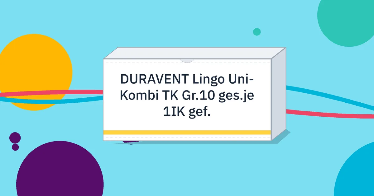 Symbolbild: Packung mit der Aufschrift DURAVENT Lingo Uni-Kombi TK Gr.10 ges.je 1IK gef. (PZN 06992497) – Verfügbarkeit und Bezug in Apotheken in Frankfurt am Main