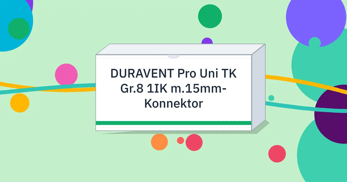 Symbolbild: Packung mit der Aufschrift DURAVENT Pro Uni TK Gr.8 1IK m.15mm-Konnektor (PZN 19242496) – Verfügbarkeit und Bezug in Apotheken in Frankfurt am Main