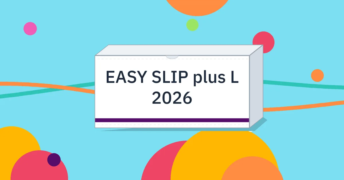 Symbolbild: Packung mit der Aufschrift EASY SLIP plus L 2026 (PZN 20224612) – Verfügbarkeit und Bezug in Apotheken in Frankfurt am Main