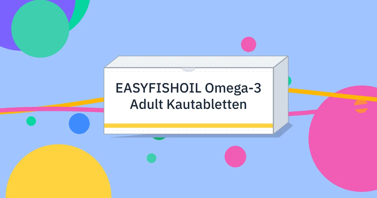 Symbolbild: Packung mit der Aufschrift EASYFISHOIL Omega-3 Adult Kautabletten (PZN 18675810) – Verfügbarkeit und Bezug in Apotheken in Frankfurt am Main