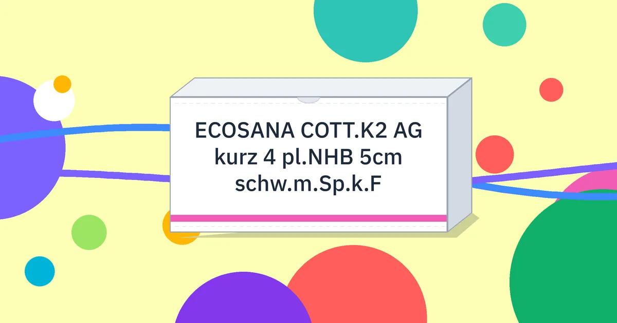 Symbolbild: Packung mit der Aufschrift ECOSANA COTT.K2 AG kurz 4 pl.NHB 5cm schw.m.Sp.k.F (PZN 16949858) – Verfügbarkeit und Bezug in Apotheken in Frankfurt am Main
