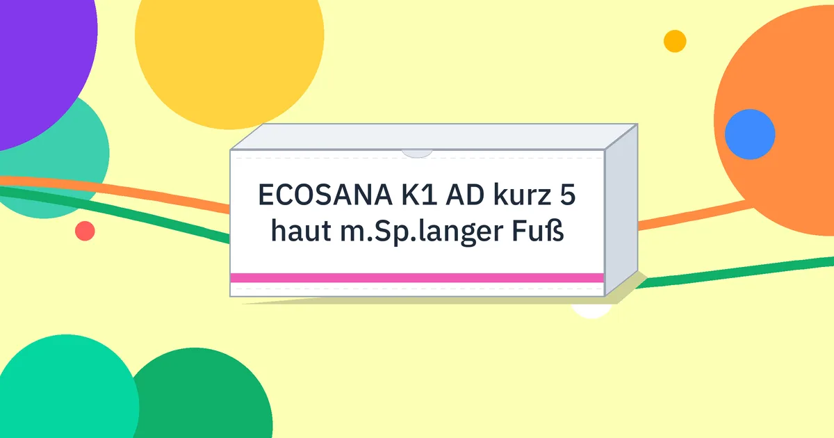 Symbolbild: Packung mit der Aufschrift ECOSANA K1 AD kurz 5 haut m.Sp.langer Fuß (PZN 04725154) – Verfügbarkeit und Bezug in Apotheken in Frankfurt am Main