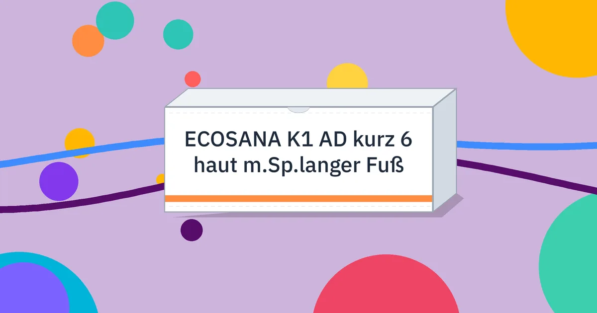 Symbolbild: Packung mit der Aufschrift ECOSANA K1 AD kurz 6 haut m.Sp.langer Fuß (PZN 04725361) – Verfügbarkeit und Bezug in Apotheken in Frankfurt am Main