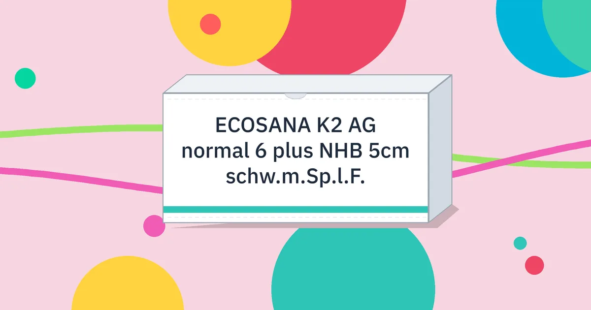 Symbolbild: Packung mit der Aufschrift ECOSANA K2 AG normal 6 plus NHB 5cm schw.m.Sp.l.F. (PZN 10957319) – Verfügbarkeit und Bezug in Apotheken in Frankfurt am Main