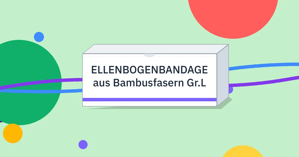Symbolbild: Packung mit der Aufschrift ELLENBOGENBANDAGE aus Bambusfasern Gr.L (PZN 13057786) – Verfügbarkeit und Bezug in Apotheken in Frankfurt am Main