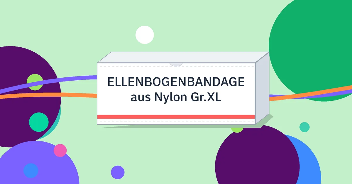 Symbolbild: Packung mit der Aufschrift ELLENBOGENBANDAGE aus Nylon Gr.XL (PZN 13057869) – Verfügbarkeit und Bezug in Apotheken in Frankfurt am Main