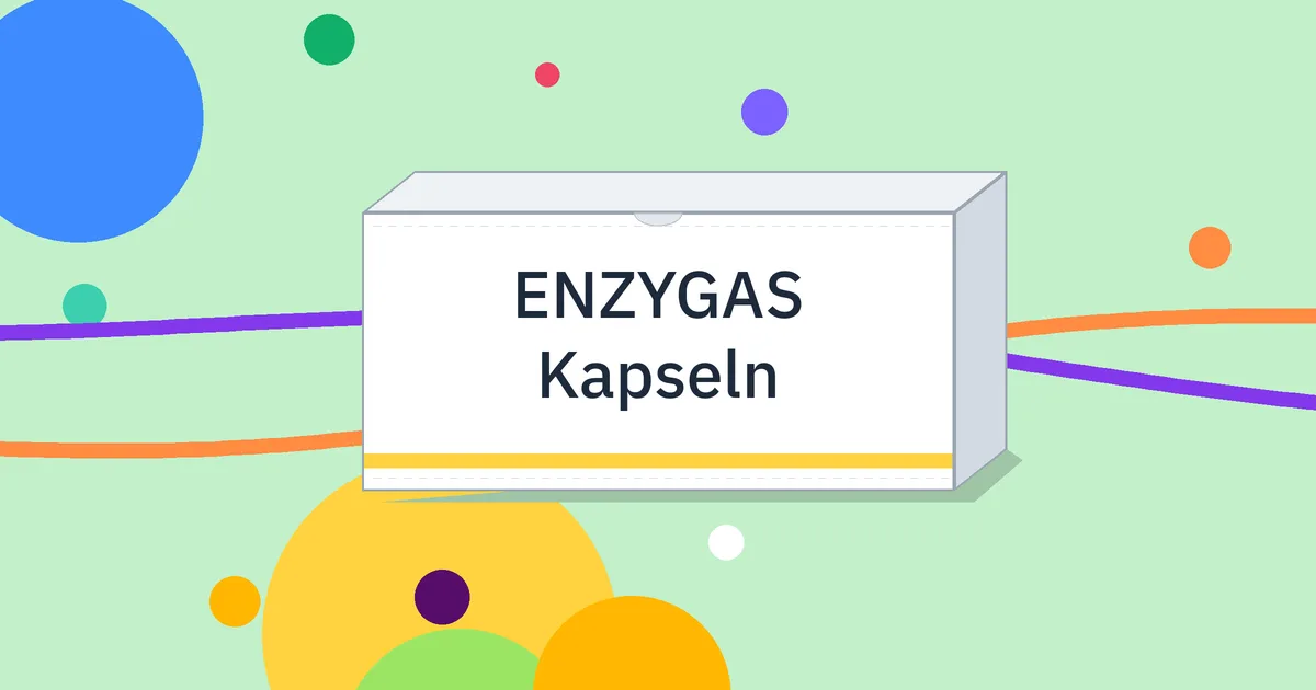 Symbolbild: Packung mit der Aufschrift ENZYGAS Kapseln (PZN 19967710) – Verfügbarkeit und Bezug in Apotheken in Frankfurt am Main
