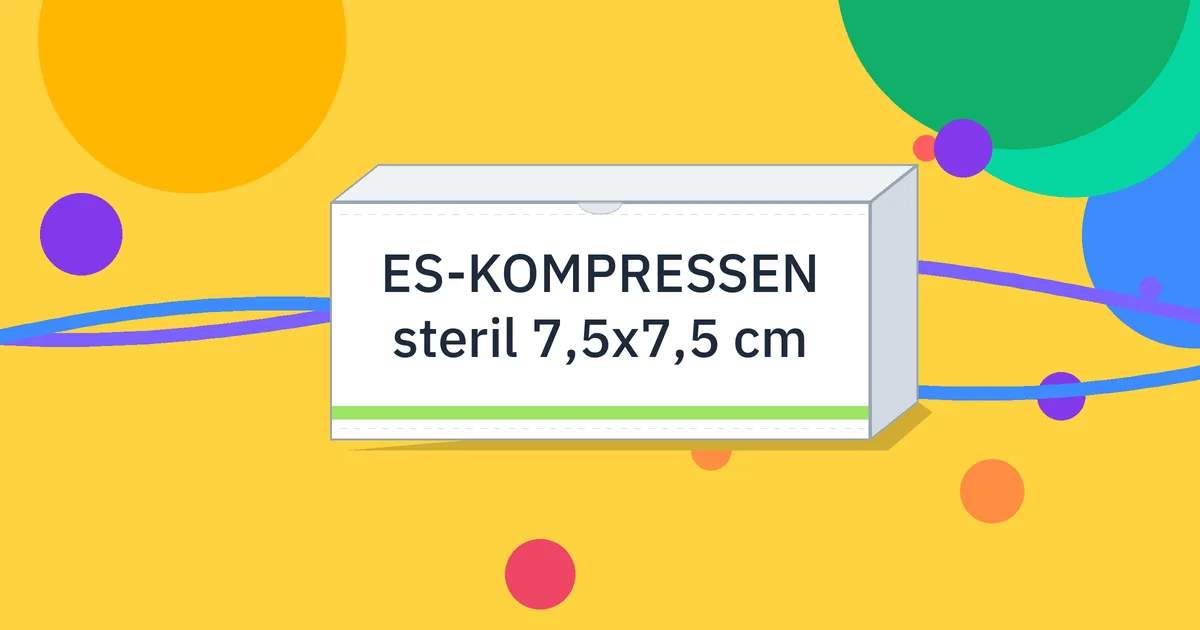 Symbolbild: Packung mit der Aufschrift ES-KOMPRESSEN steril 7,5x7,5 cm (PZN 09396169) – Verfügbarkeit und Bezug in Apotheken in Frankfurt am Main