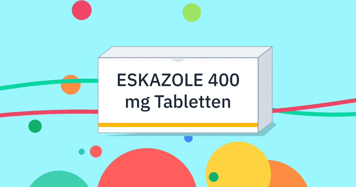 Symbolbild: Packung mit der Aufschrift ESKAZOLE 400 mg Tabletten (PZN 18114253) – Verfügbarkeit und Bezug in Apotheken in Frankfurt am Main