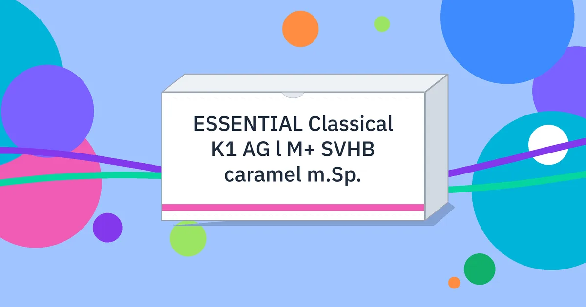 Symbolbild: Packung mit der Aufschrift ESSENTIAL Classical K1 AG l M+ SVHB caramel m.Sp. (PZN 18420725) – Verfügbarkeit und Bezug in Apotheken in Frankfurt am Main