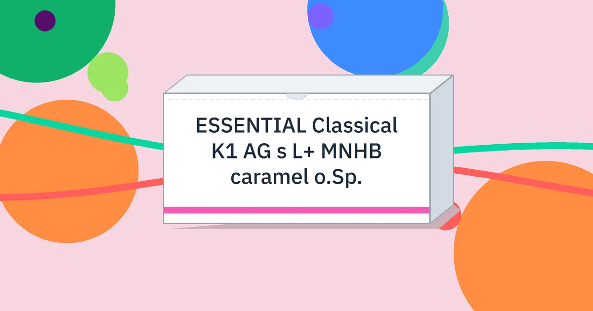 Symbolbild: Packung mit der Aufschrift ESSENTIAL Classical K1 AG s L+ MNHB caramel o.Sp. (PZN 19321439) – Verfügbarkeit und Bezug in Apotheken in Frankfurt am Main