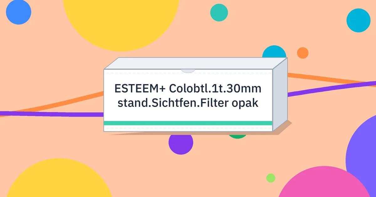 Symbolbild: Packung mit der Aufschrift ESTEEM+ Colobtl.1t.30mm stand.Sichtfen.Filter opak (PZN 13233065) – Verfügbarkeit und Bezug in Apotheken in Frankfurt am Main