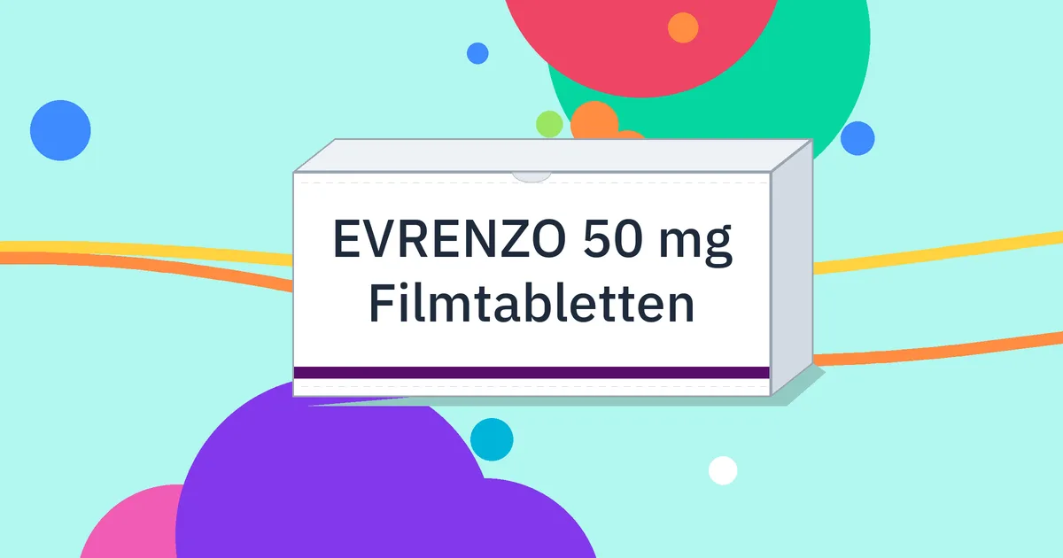 Symbolbild: Packung mit der Aufschrift EVRENZO 50 mg Filmtabletten (PZN 19107605) – Verfügbarkeit und Bezug in Apotheken in Frankfurt am Main