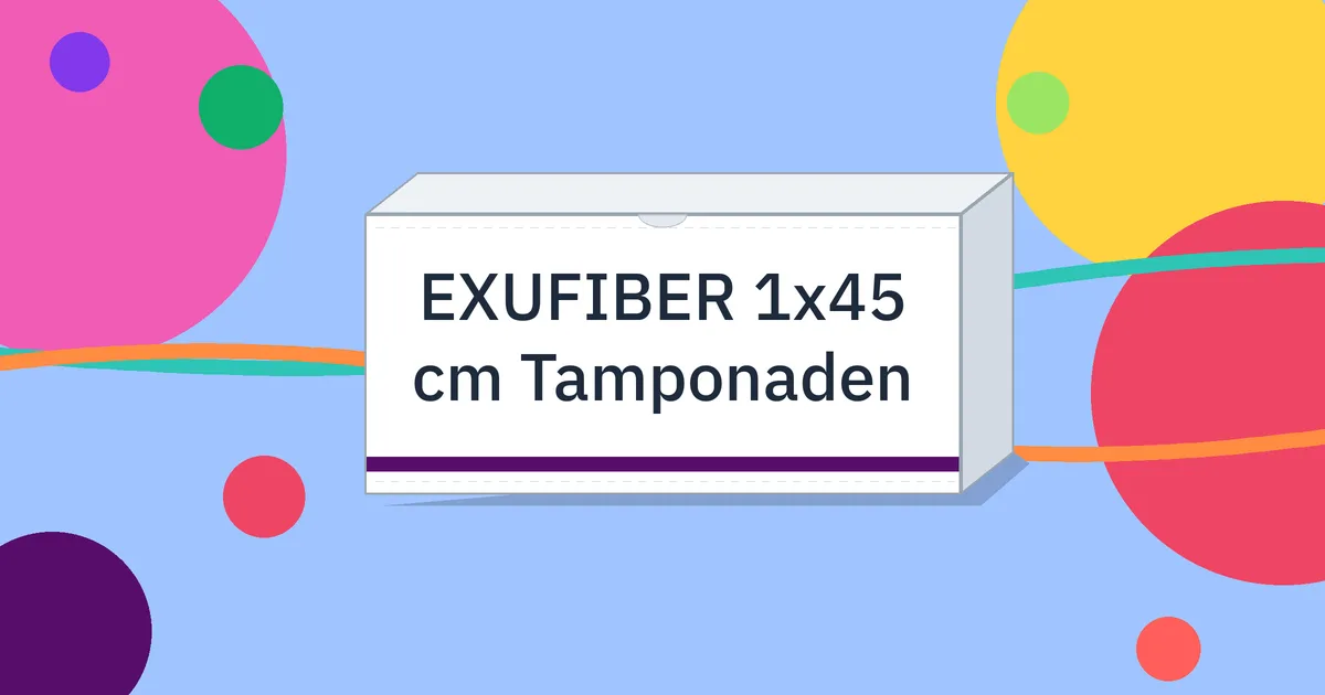 Symbolbild: Packung mit der Aufschrift EXUFIBER 1x45 cm Tamponaden (PZN 19785297) – Verfügbarkeit und Bezug in Apotheken in Frankfurt am Main