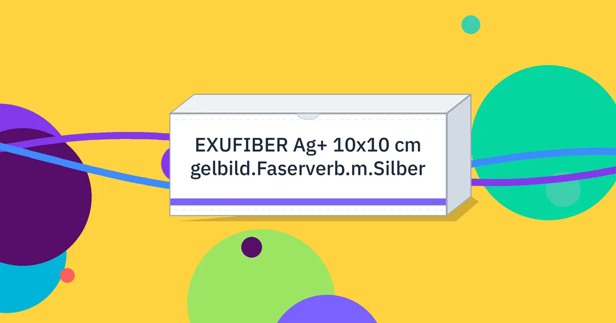 Symbolbild: Packung mit der Aufschrift EXUFIBER Ag+ 10x10 cm gelbild.Faserverb.m.Silber (PZN 19542407) – Verfügbarkeit und Bezug in Apotheken in Frankfurt am Main