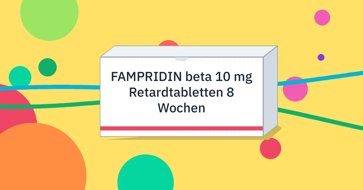 Symbolbild: Packung mit der Aufschrift FAMPRIDIN beta 10 mg Retardtabletten 8 Wochen (PZN 12397698) – Verfügbarkeit und Bezug in Apotheken in Frankfurt am Main