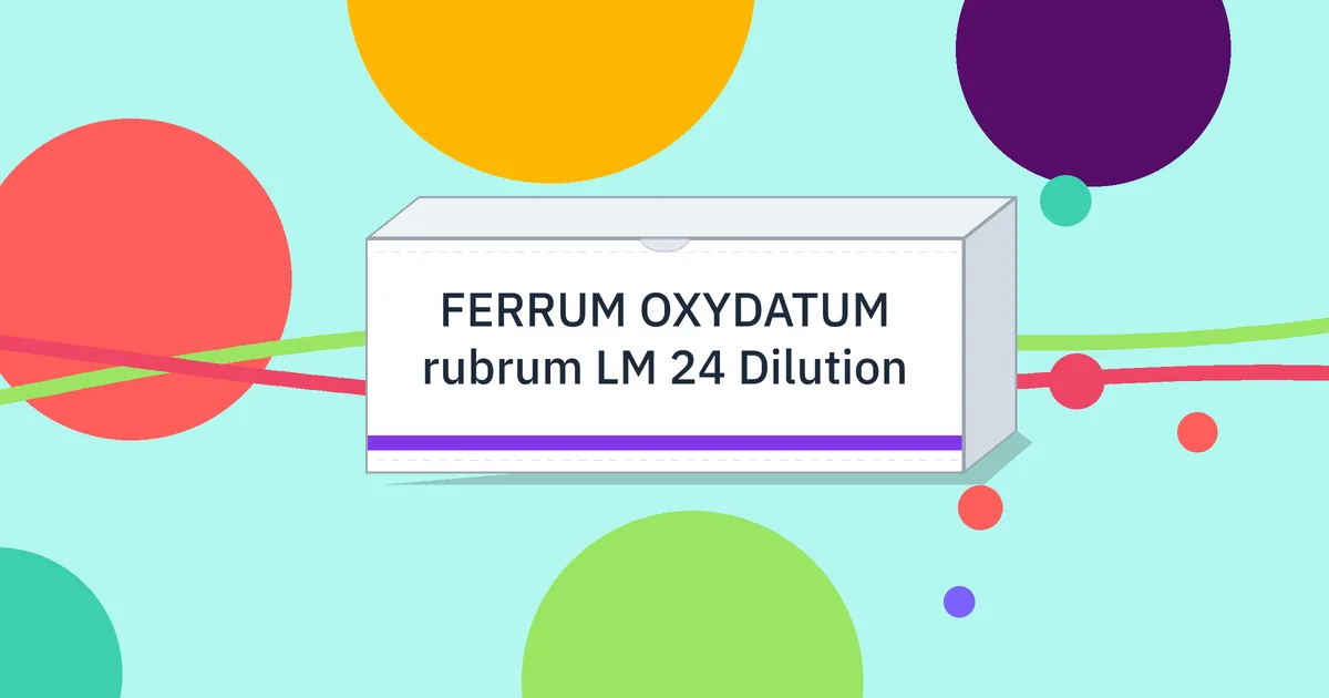 Symbolbild: Packung mit der Aufschrift FERRUM OXYDATUM rubrum LM 24 Dilution (PZN 12851826) – Verfügbarkeit und Bezug in Apotheken in Frankfurt am Main