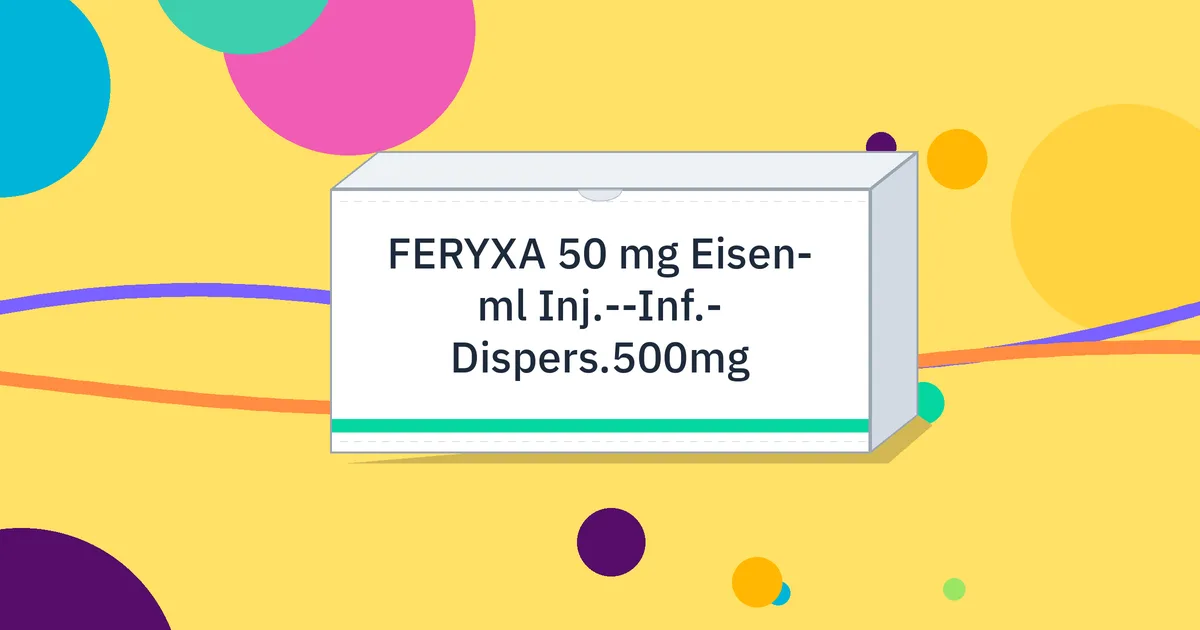 Symbolbild: Packung mit der Aufschrift FERYXA 50 mg Eisen-ml Inj.--Inf.-Dispers.500mg (PZN 18909194) – Verfügbarkeit und Bezug in Apotheken in Frankfurt am Main