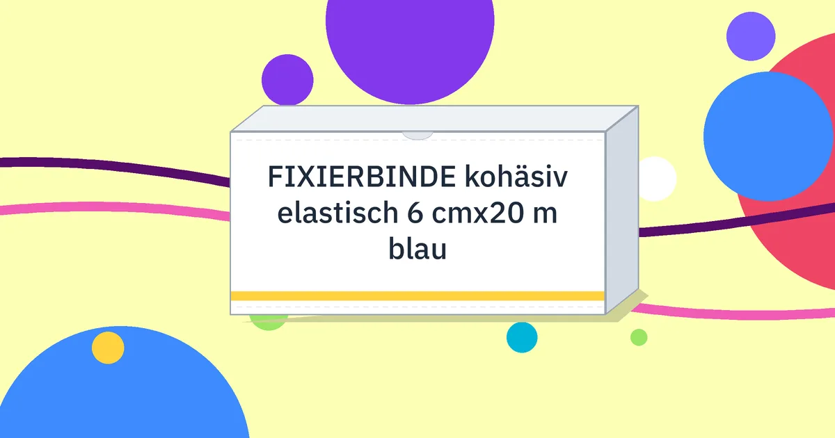 Symbolbild: Packung mit der Aufschrift FIXIERBINDE kohäsiv elastisch 6 cmx20 m blau (PZN 10351640) – Verfügbarkeit und Bezug in Apotheken in Frankfurt am Main