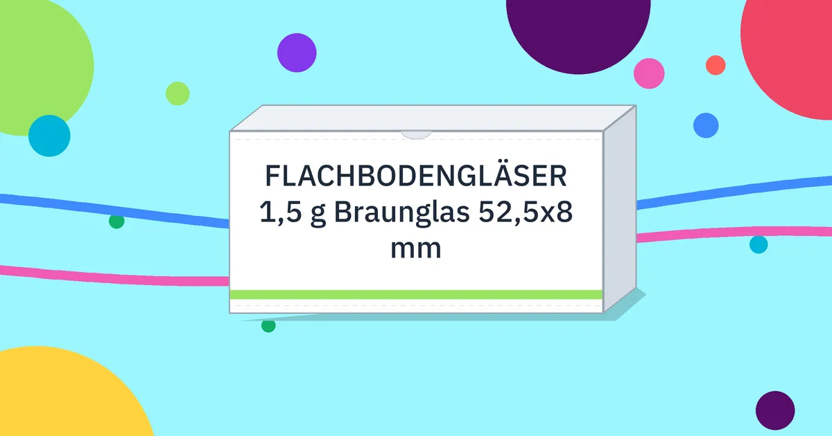 Symbolbild: Packung mit der Aufschrift FLACHBODENGLÄSER 1,5 g Braunglas 52,5x8 mm (PZN 09748088) – Verfügbarkeit und Bezug in Apotheken in Frankfurt am Main