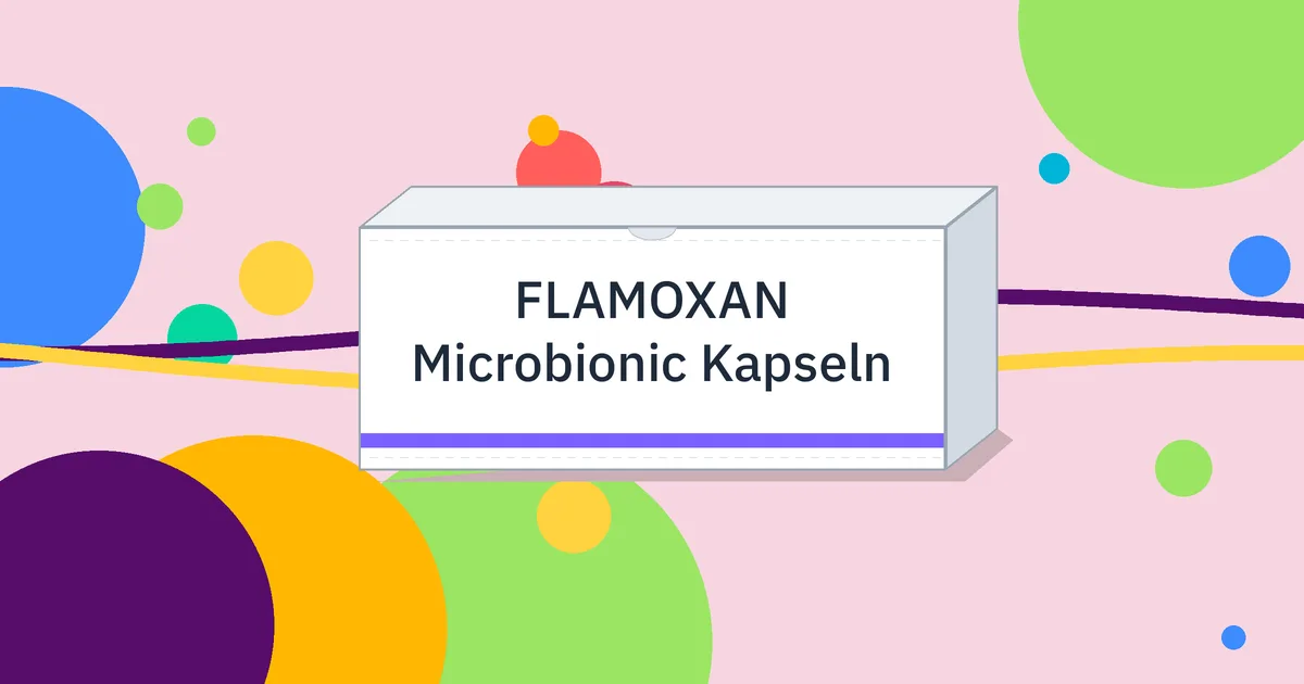 Symbolbild: Packung mit der Aufschrift FLAMOXAN Microbionic Kapseln (PZN 20003673) – Verfügbarkeit und Bezug in Apotheken in Frankfurt am Main