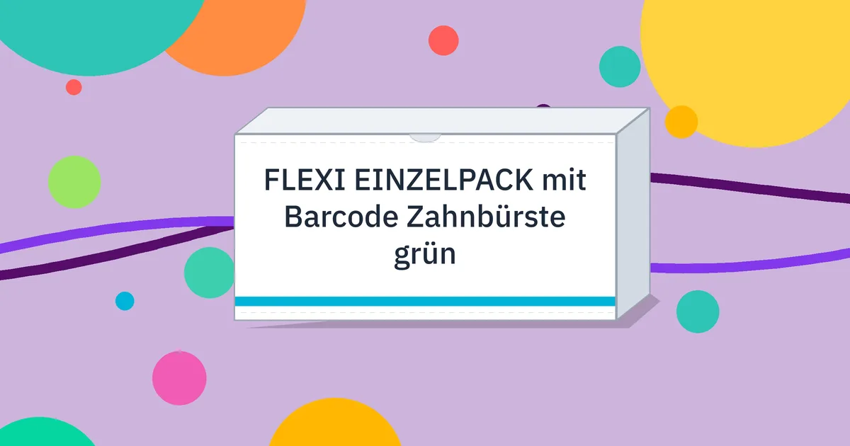 Symbolbild: Packung mit der Aufschrift FLEXI EINZELPACK mit Barcode Zahnbürste grün (PZN 11124372) – Verfügbarkeit und Bezug in Apotheken in Frankfurt am Main