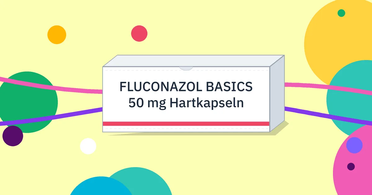 Symbolbild: Packung mit der Aufschrift FLUCONAZOL BASICS 50 mg Hartkapseln (PZN 04311808) – Verfügbarkeit und Bezug in Apotheken in Frankfurt am Main