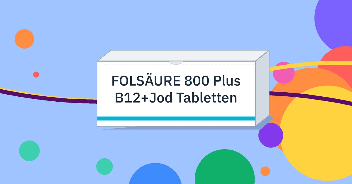 Symbolbild: Packung mit der Aufschrift FOLSÄURE 800 Plus B12+Jod Tabletten (PZN 10547722) – Verfügbarkeit und Bezug in Apotheken in Frankfurt am Main