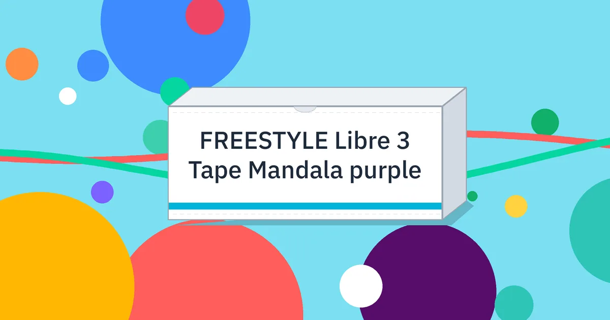 Symbolbild: Packung mit der Aufschrift FREESTYLE Libre 3 Tape Mandala purple (PZN 18178595) – Verfügbarkeit und Bezug in Apotheken in Frankfurt am Main