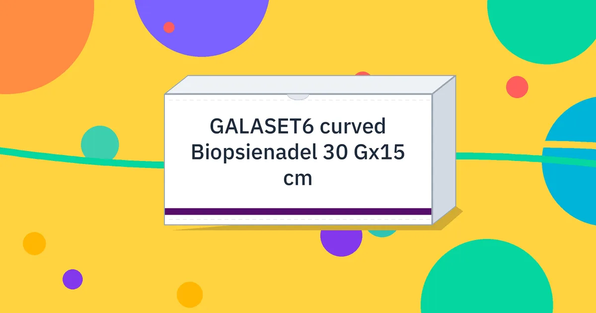 Symbolbild: Packung mit der Aufschrift GALASET6 curved Biopsienadel 30 Gx15 cm (PZN 16922291) – Verfügbarkeit und Bezug in Apotheken in Frankfurt am Main